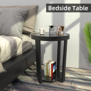 NSFRCLHO Round End Table, Tempered Glass End Table with Metal Frame, Small Coffee Table, Black Sofa Side Table for Living Room, Balcony, Bedroom