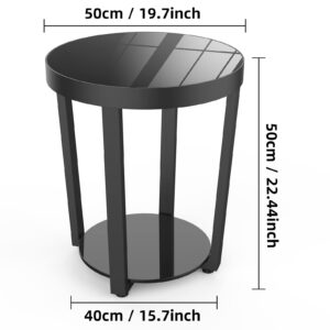 NSFRCLHO Round End Table, Tempered Glass End Table with Metal Frame, Small Coffee Table, Black Sofa Side Table for Living Room, Balcony, Bedroom