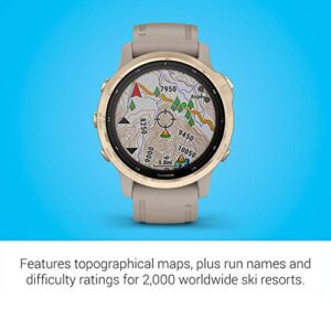 Garmin fenix 6s Pro Solar, Smaller-Sized Multisport GPS Watch with Solar Charging Capabilities, Advanced Training Features and Data, Light Gold with Tan Band