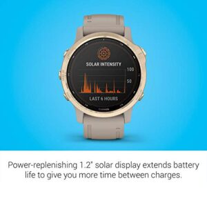 Garmin fenix 6s Pro Solar, Smaller-Sized Multisport GPS Watch with Solar Charging Capabilities, Advanced Training Features and Data, Light Gold with Tan Band