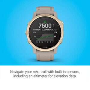 Garmin fenix 6s Pro Solar, Smaller-Sized Multisport GPS Watch with Solar Charging Capabilities, Advanced Training Features and Data, Light Gold with Tan Band