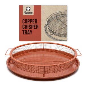 chef pomodoro copper crisper tray, air fryer tray for oven, deluxe air fry in your oven, 2-piece set, air fryer baking pan, air fryer basket for oven (round- large)