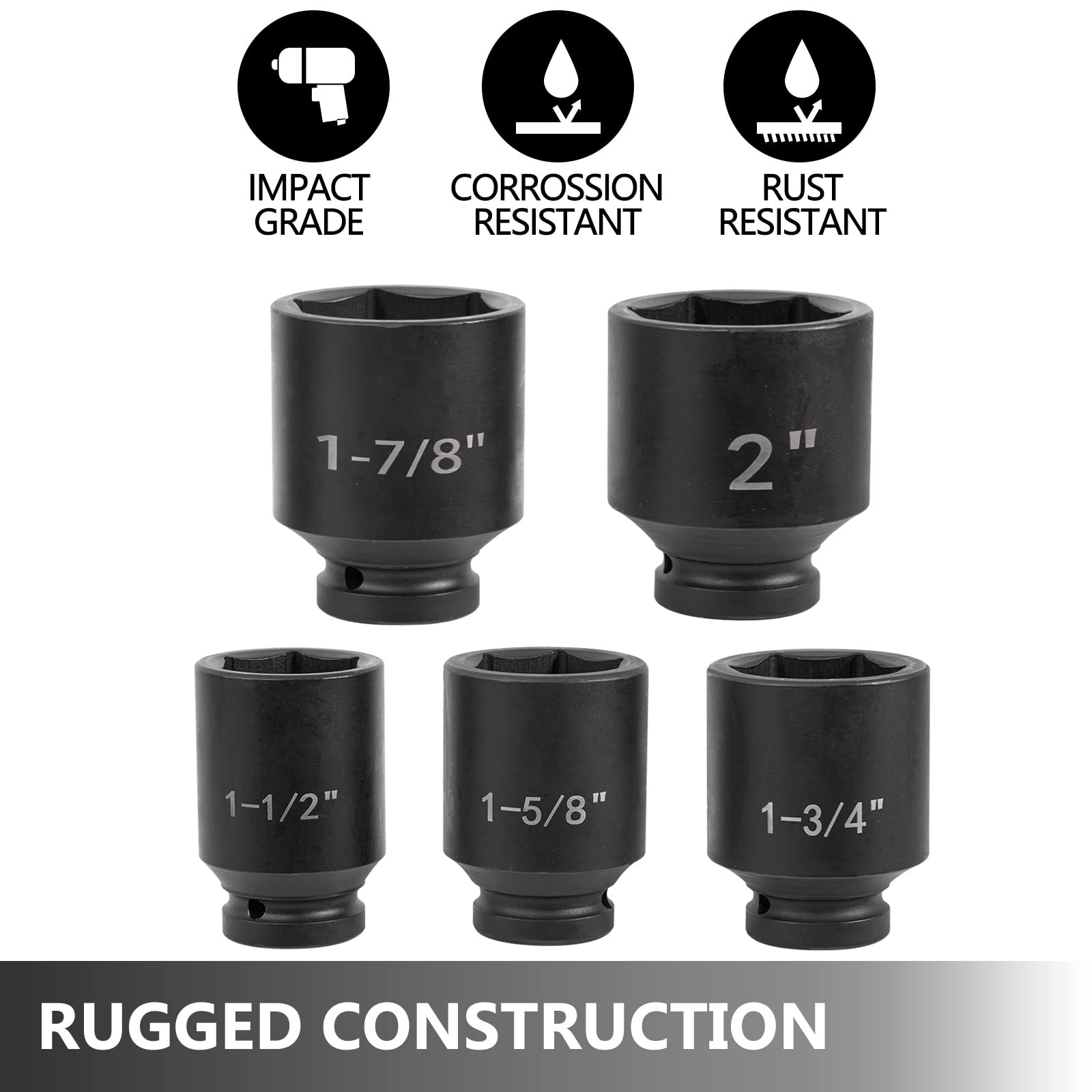 VEVOR Impact Socket Set 3/4 Inches 22 Piece Deep Impact Sockets, Socket Assortment 3/4 Inches Drive Socket Set Impact Standard SAE Sizes 7/8 Inches to 2 Inches Includes Adapters and Ratchet Handle