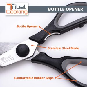 Tribal Cooking Kitchen Scissors - 8.8-Inch Professional Kitchen Shears - Heavy Duty, Stainless Steel, Dishwasher Safe - Micro Serrated Edge Cuts Food, Meat, Poultry - Sharp Utility Scissors.