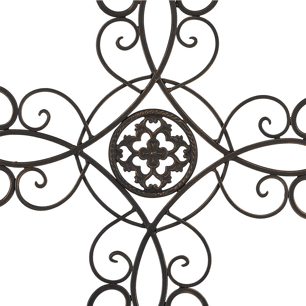 Retrome 28" H Metal Cross Wall Decor for Home, Fleur-De-Lis Accents, Dark Bronze