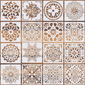 16 pcs (6 x 6 inch) reusable stencils, mandala stencils mandala dot painting templates stencil for painting art scrapbook (white-16pcs)