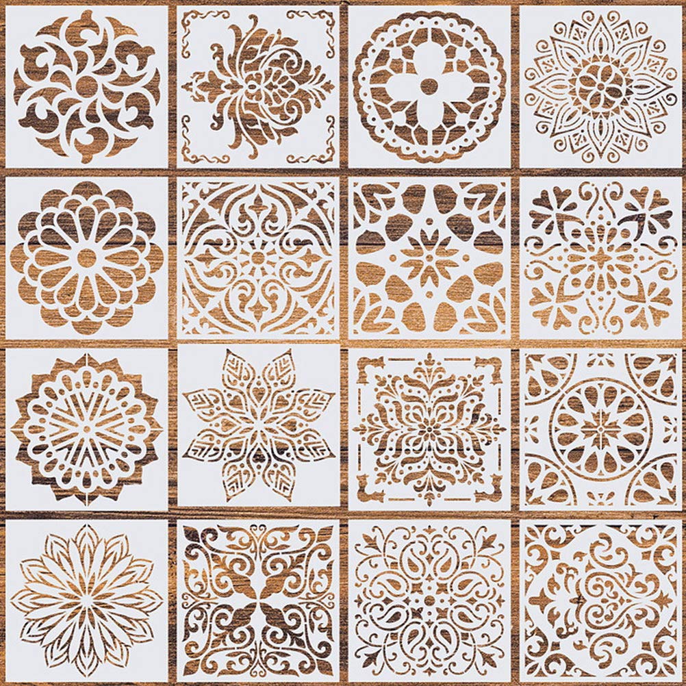 16 Pcs (6 x 6 Inch) Reusable Stencils, Mandala Stencils Mandala Dot Painting Templates Stencil for Painting Art Scrapbook (white-16pcs)