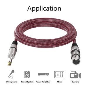 BIFALE XLR Female to 1/4 TS Cable 6ft 2Pack, Nylon Braided Microphone Cable TS 6.35mm Mono Jack Unbalanced Microphone Cable Heavy Duty Mic Cable