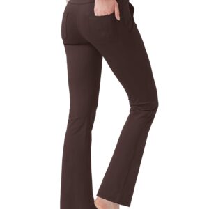 nuveti Women's High Waisted Boot Cut Yoga Pants 4 Pockets Workout Pants Tummy Control Women Bootleg Work Pants Dress Pants (Brown, Large)