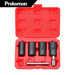 Prokomon Wheel Lock Removal Socket, 6 Pcs Cr-Mo Steel Twist Socket Set, Metric 17-22mm Bolt Lug Nut Extractor Socket with Drift Punch Nut Removal Bar