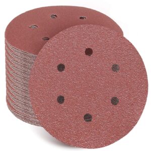 100 pack 6 inch 80 grits hook and loop sanding disc 6 holes sand paper for random orbital sander pads, orbit sander sandpaper,hook and loop round sand paper