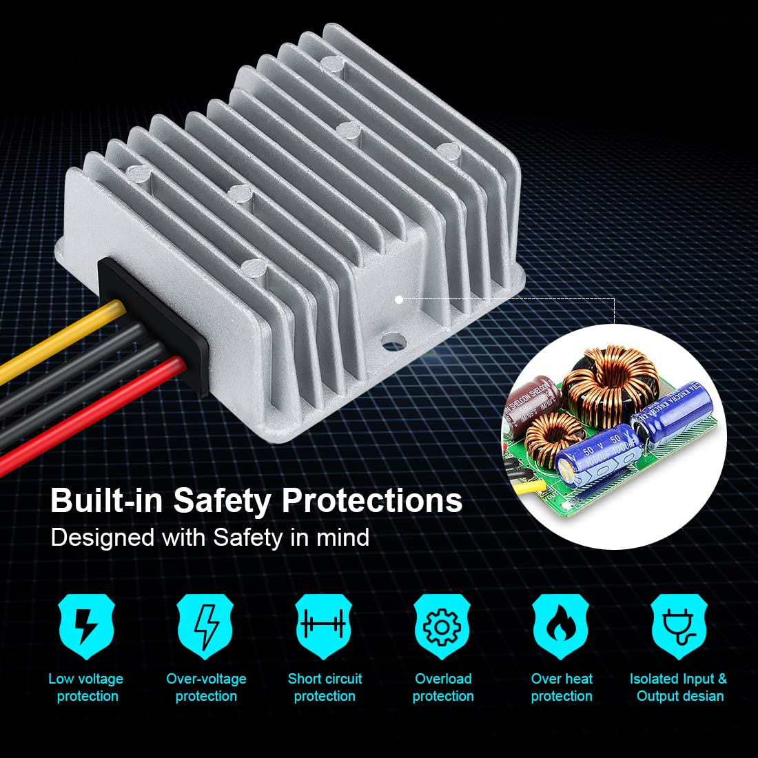 LEDMO 48V Step Down to DC 12V 20A 240W DC/DC Converter Regulator Reducer for Golf Cart Scooters Bicycles Club Car