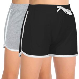 gorlya 2 pack girl's active wear play up workout gym athletic sport running casual dolphin shorts (gor1044, 11-12y, black+gray)