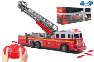 mcnick & company remote control fire truck for boys - battery powered firetruck toy remote controlled - rc fire engine truck with lights and sirens - fire engine toy