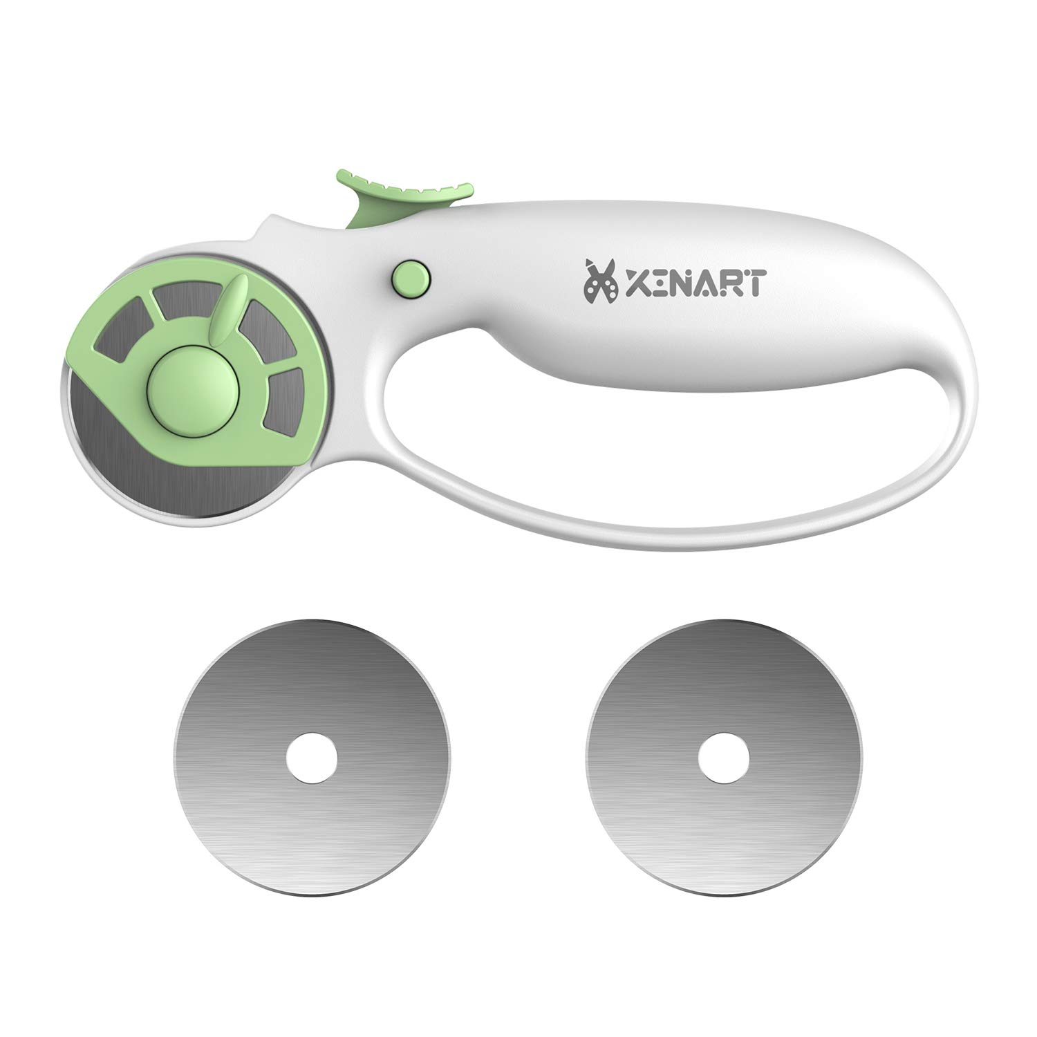 XINART 45mm Rotary Cutter for Fabric Safety Lock Ergonomic Classic Comfort Loop Fabric Small Rotary Cutter for Sewing Quilting Crafting (Extra 2pcs Replacement Blades Included)-Green