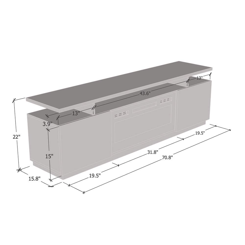 Eva-KBL Fireplace TV Stand for TVs up to 80", Modern High Gloss 71" Entertainment Center, Electric Fireplace TV Media Console with Storage Cabinets and LED Lights