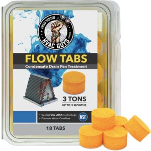 hvac guys flow tabs with gel lock technology - 18 pack - keeps drain pans clean, prevents overflow, 3 ton tab lasts up to 3 months - 1 tab is equal to 18 regular tablets (324 total) - made in the usa