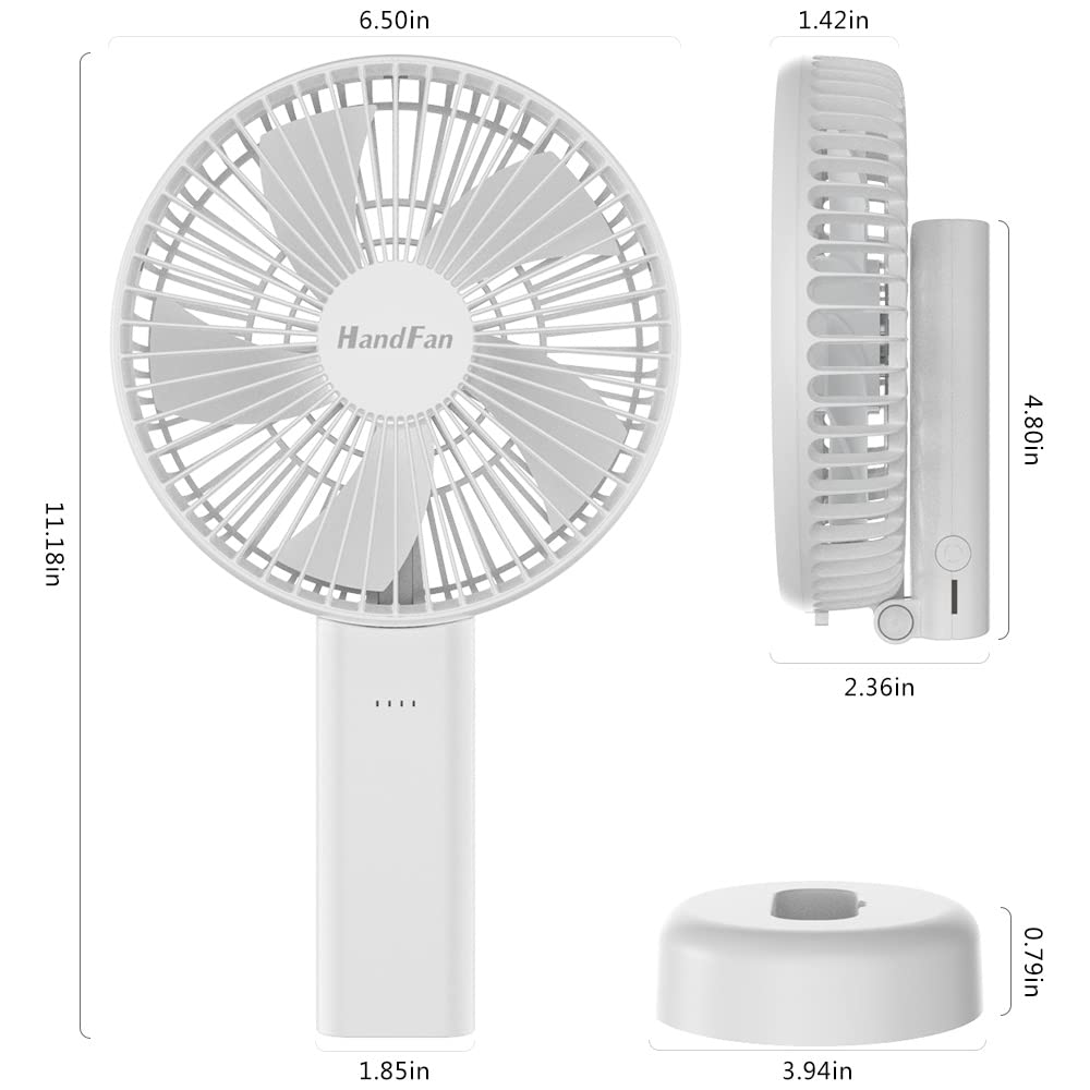 HandFan 6 Inch Handheld Fan 4000mAh Battery Operated Fan 6 Settings Personal Desktop Fan with 5-34H Working Time Removable Base Strong Airflow