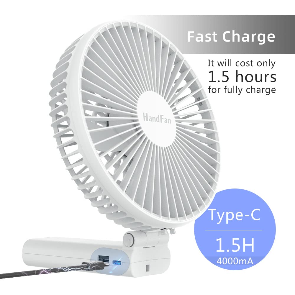 HandFan 6 Inch Handheld Fan 4000mAh Battery Operated Fan 6 Settings Personal Desktop Fan with 5-34H Working Time Removable Base Strong Airflow