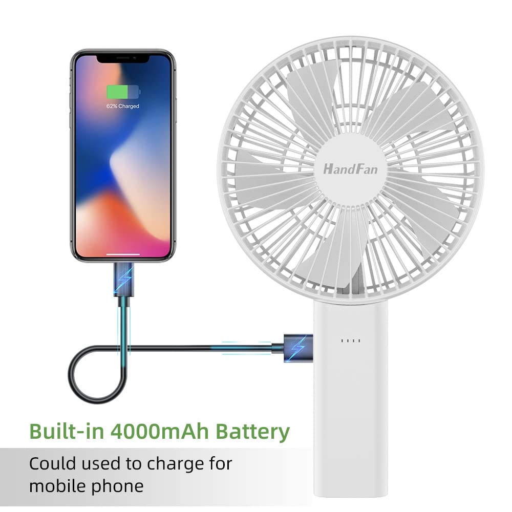 HandFan 6 Inch Handheld Fan 4000mAh Battery Operated Fan 6 Settings Personal Desktop Fan with 5-34H Working Time Removable Base Strong Airflow