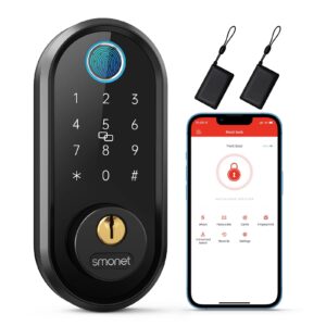 smart lock, smonet fingerprint door lock smart deadbolt keyless entry - electronic digital keypad with biometric fingerprint, smartphone app auto lock bluetooth keys fobs smartlock for alexa, home