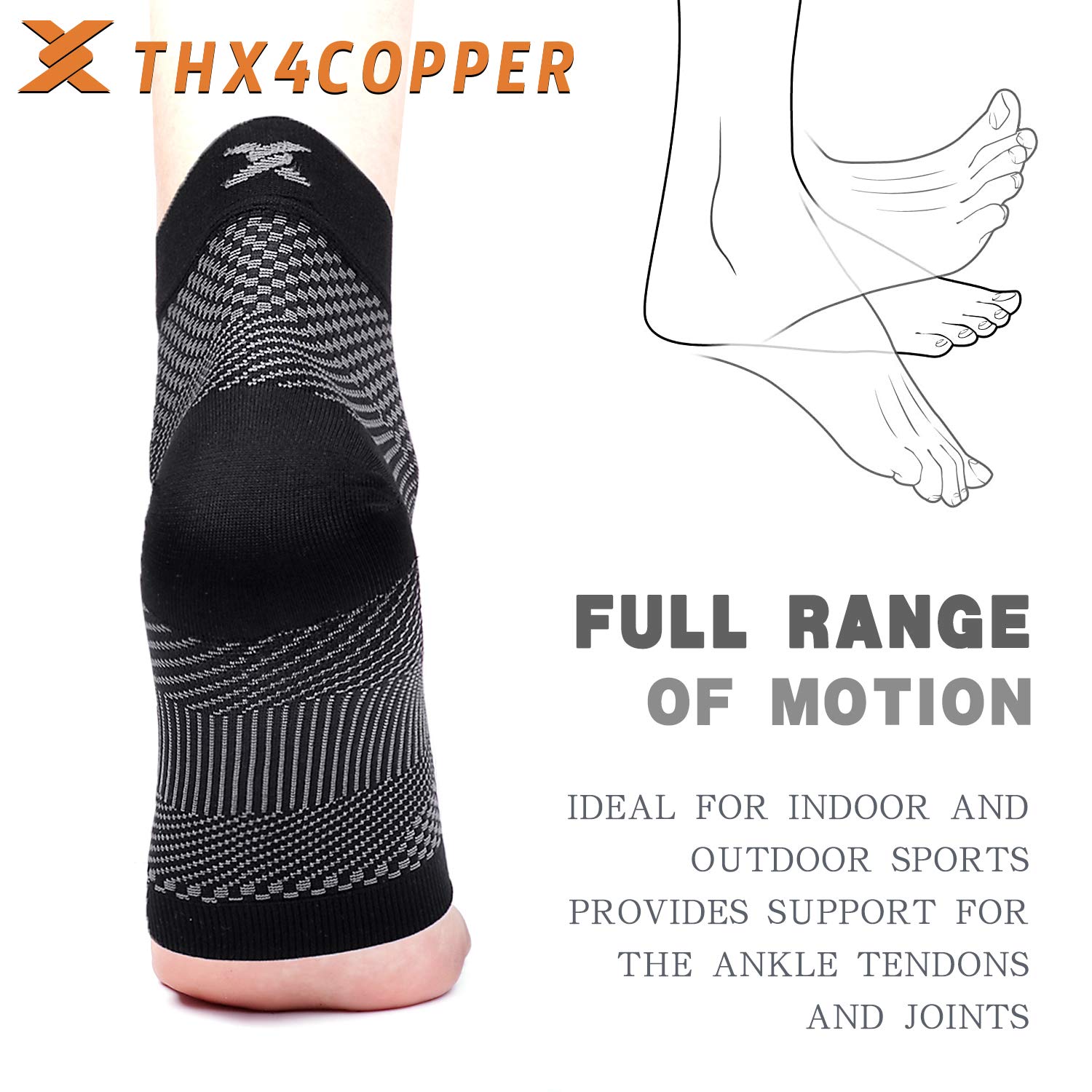 THX4COPPER Ankle Brace(Pair)-Great Foot Care Compression Support for Injury Recovery, Ankle Pain Relief, Swelling, Sprained Ankle, Achilles, Tendonitis, Heel Spurs-Perfect Ankle Sleeve Men&Women