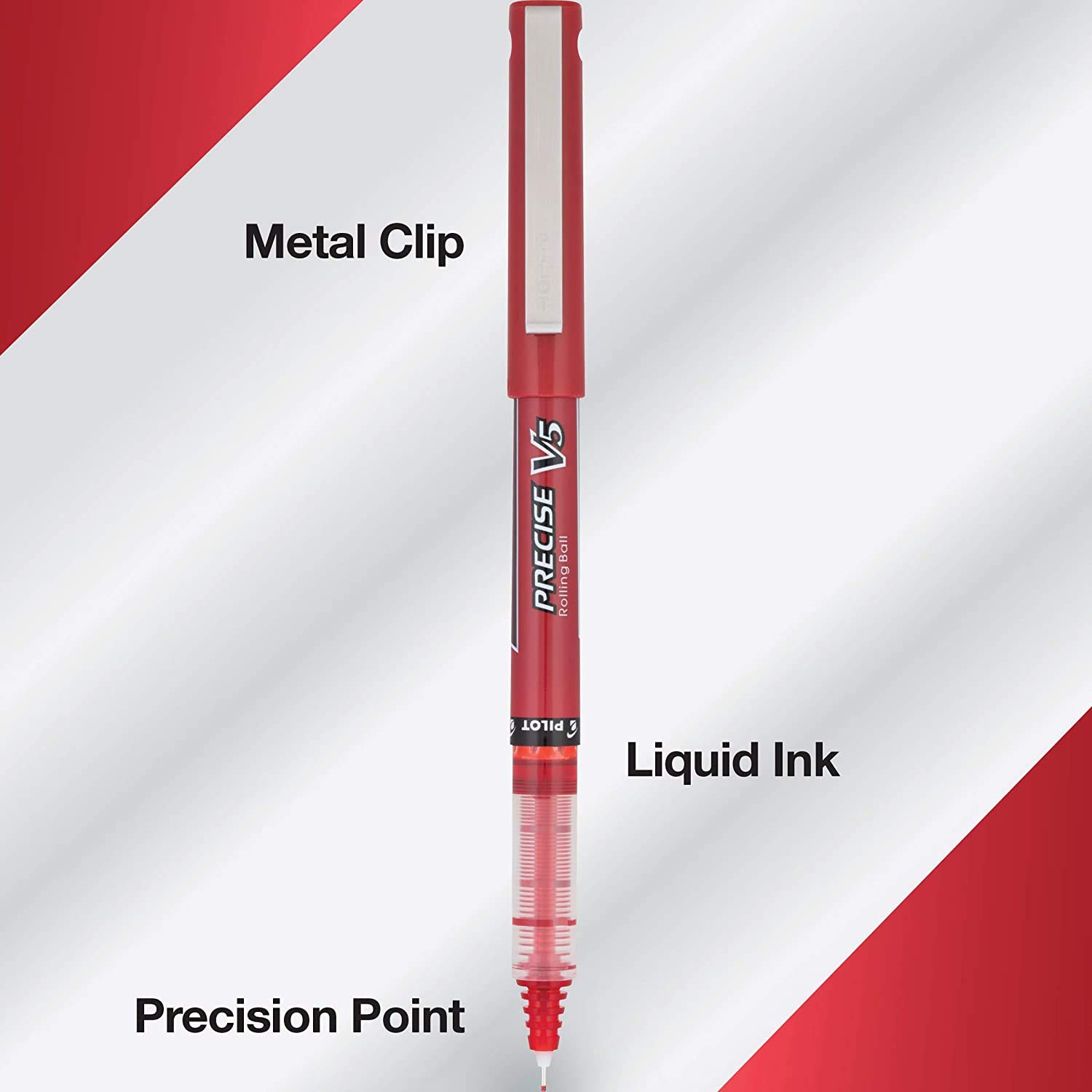 Pilot, Precise V5, Capped Liquid Ink Rolling Ball Pens, Extra Fine Point 0.5 mm, Red, Pack of 14