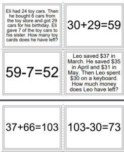 multi-step word problem number sentence matching activity