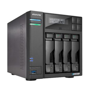 asustor lockerstor 4 as6604t - 4 bay nas, quad-core 2.0ghz cpu, 2 2.5gbe ports, 4gb ram ddr4, 2 m.2 ssd slots, network attached storage (diskless)