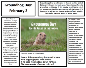 ground hogs day reading comprehension passage and reading article