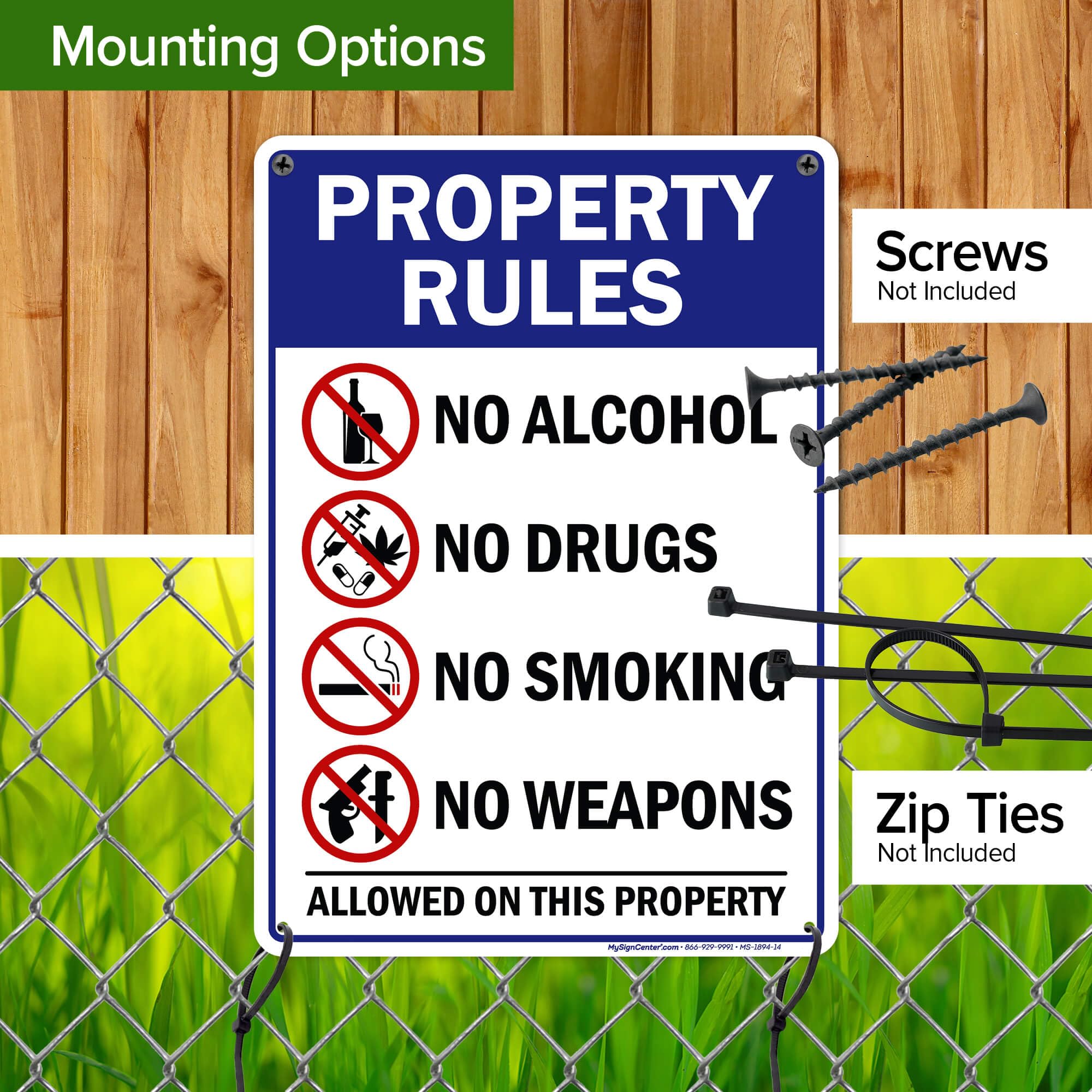 Property Rules Sign No Alcohol, No Drugs, No Weapons, No Smoking, Allowed on This Property Sign, 10x14 Inches, Rust Free .040 Aluminum, Fade Resistant, Made in USA by My Sign Center