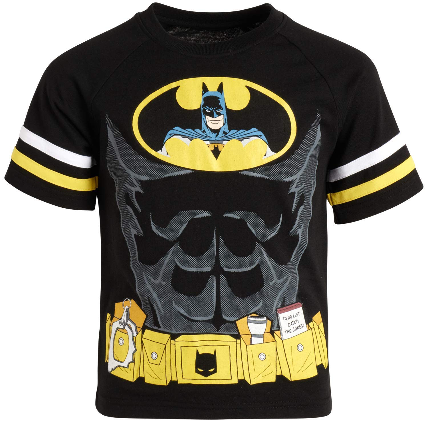 Warner Bros. Batman Boys Superhero Short Sleeve Graphic Logo T-Shirt (Toddler/Little/Big Boys), Size 5/6, Batman Stripe Black