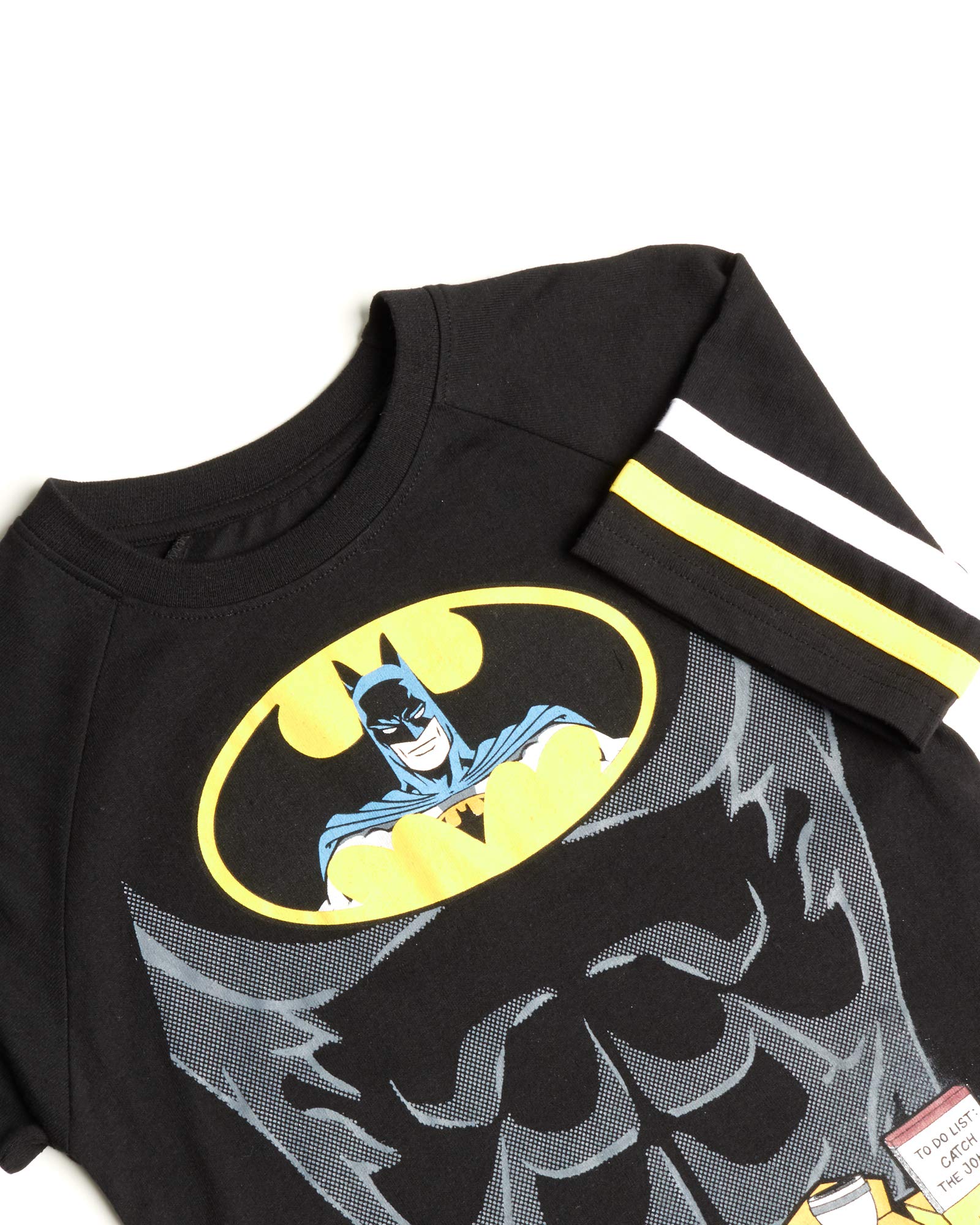 Warner Bros. Batman Boys Superhero Short Sleeve Graphic Logo T-Shirt (Toddler/Little/Big Boys), Size 5/6, Batman Stripe Black