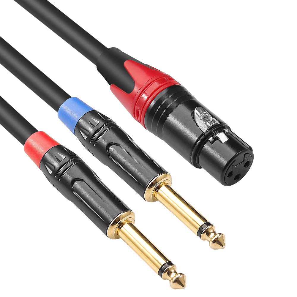 Disino XLR Female to Dual 1/4 inch Y Splitter Cable,Female XLR to Double 6.35mm Mono TS Plug Mic Audio Converter Adapter Cord - 3.3 feet