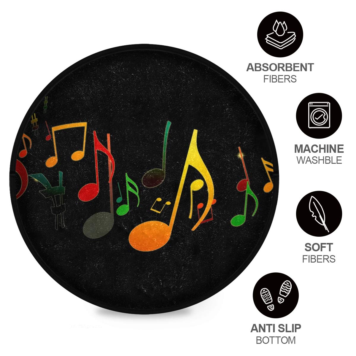 ALAZA Dancing Music Note Round Area Rug Non Slip Rug Floor Mat Carpet Entryway Hallway Sofa Living Room Bedroom Home Decor