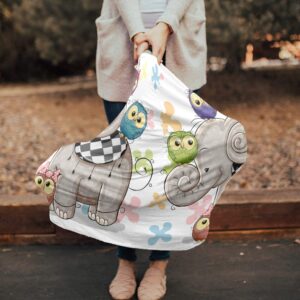 Breastfeeding Nursing Cover Multi Use for Baby Car Seat Elephant, Happy Owl Cute Elephant Patten Stretchy Breathable Scarf Shawl for Stroller High Chair/Shopping Cart Canopy