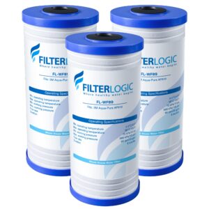 filterlogic ap810 whole house water filter, replacement for 3m aqua-pure ap810, ap801, ap811, whirlpool whkf-gd25bb, whkf-dwhbb, 5 micron, 10" x 4.5", well & tap water filter, pack of 3