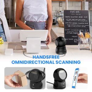 Eyoyo 1D 2D Desktop Barcode Scanner, with Automatic Sensing Scanning Omnidirectional Hands-Free Barcode Reader QR Screen Scanning Platform Scanner for POS PC Supermarket Bookstore Retail Mall