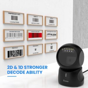 Eyoyo 1D 2D Desktop Barcode Scanner, with Automatic Sensing Scanning Omnidirectional Hands-Free Barcode Reader QR Screen Scanning Platform Scanner for POS PC Supermarket Bookstore Retail Mall