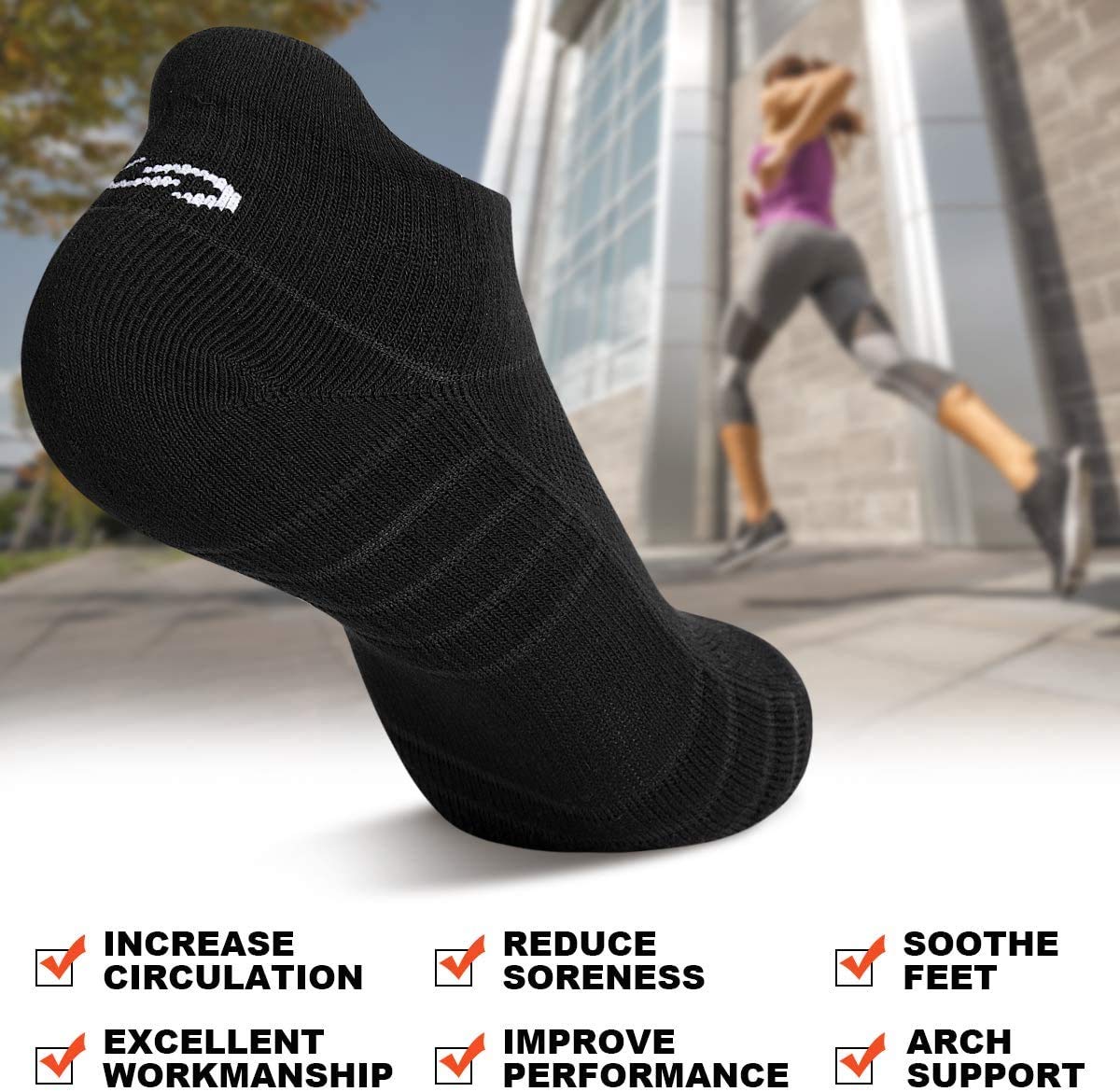 Lapulas Ankle Socks Cushioned No Show Socks Sport Low Cut Socks for Men and Women 6Pairs Black Large