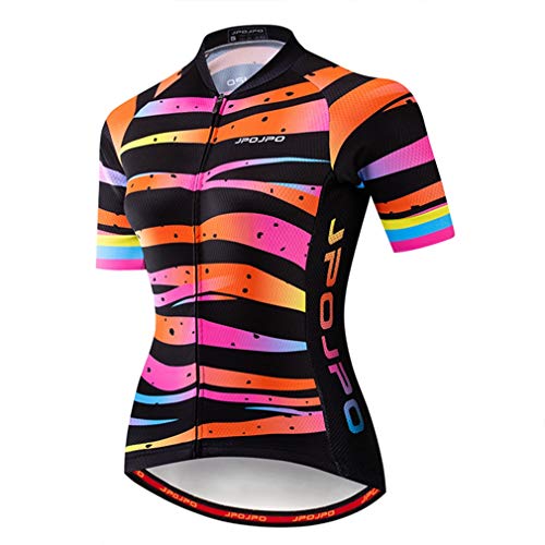 Women's Summer Cycling Jersey Road Bicycle Shirt MTB Bike Jersey Top Pink Stripes