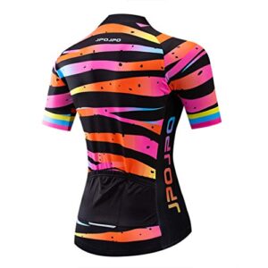 Women's Summer Cycling Jersey Road Bicycle Shirt MTB Bike Jersey Top Pink Stripes