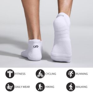 Lapulas Athletic Ankle Socks, Low Cut Cushioned Anti-Blister Running Tab Sports Socks for Men and Women 6Pairs (White, M)