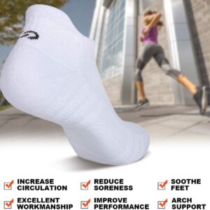 Lapulas Athletic Ankle Socks, Low Cut Cushioned Anti-Blister Running Tab Sports Socks for Men and Women 6Pairs (White, M)