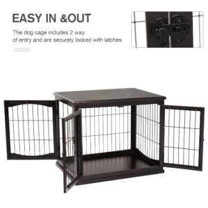 PawHut Dog Crate Furniture, Small Dog Cage End Table with Two Opening Sides, Lockable Door, Puppy Kennel Indoor, Cute and Decorative, Coffee