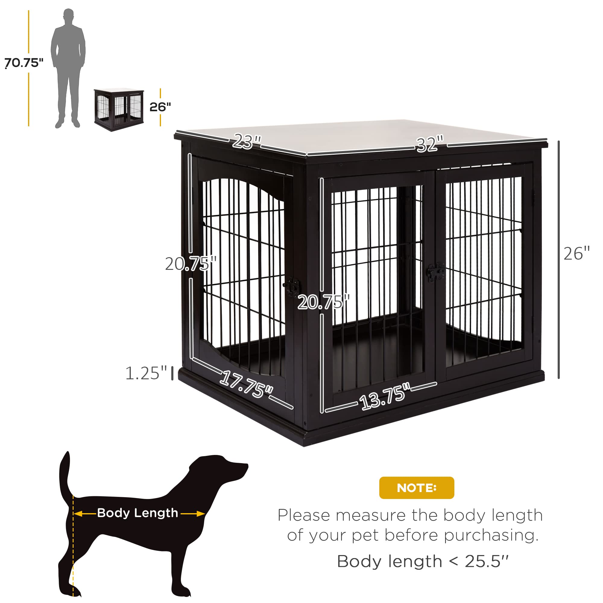 PawHut Dog Crate Furniture, Small Dog Cage End Table with Two Opening Sides, Lockable Door, Puppy Kennel Indoor, Cute and Decorative, Coffee