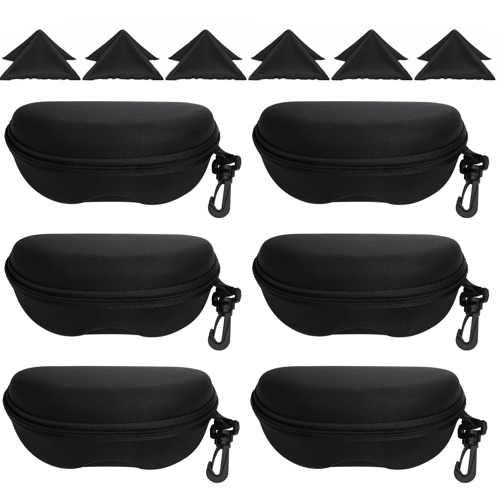 Nicunom 6 Pack Sunglasses Case Portable Travel Glasses Case, Zipper Shell Eyeglasses Cases with Hook and Cleaning Cloth