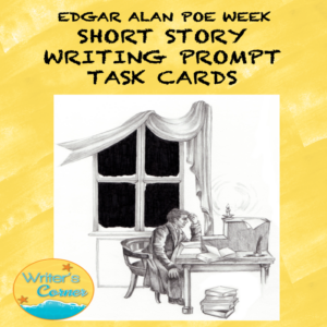 writing fluency: poe writing prompt task cards, narrative writing, rubric, sub