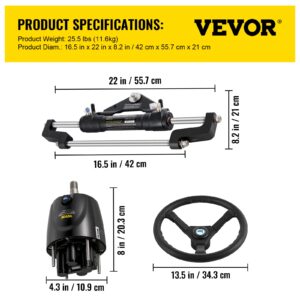 VEVOR Hydraulic Steering for Boats, 300HP Outboard Steering System Kit with Helm Pump, Cylinder, Steering Wheel and Hose