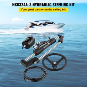 VEVOR Hydraulic Steering for Boats, 300HP Outboard Steering System Kit with Helm Pump, Cylinder, Steering Wheel and Hose